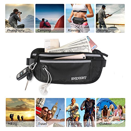 ENKNIGHT Big RFID Money Belt for Travel Running Waist Pack Fanny Pack Green