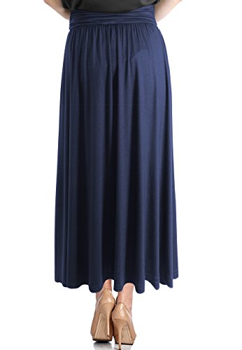TRENDY UNITED Women's High Waist Fold Over Pocket Shirring Skirt ,Navy-ankle,X-Large