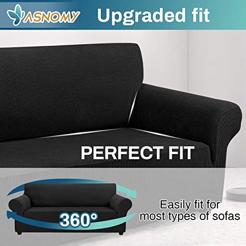 Asnomy Couch Covers for 3 Cushion Couch Stretch Sofa Covers Slipcovers, Pet Protector Furniture Covers for Dogs Cats Spandex Jacquard Fabric Small Checks(Large, Black)