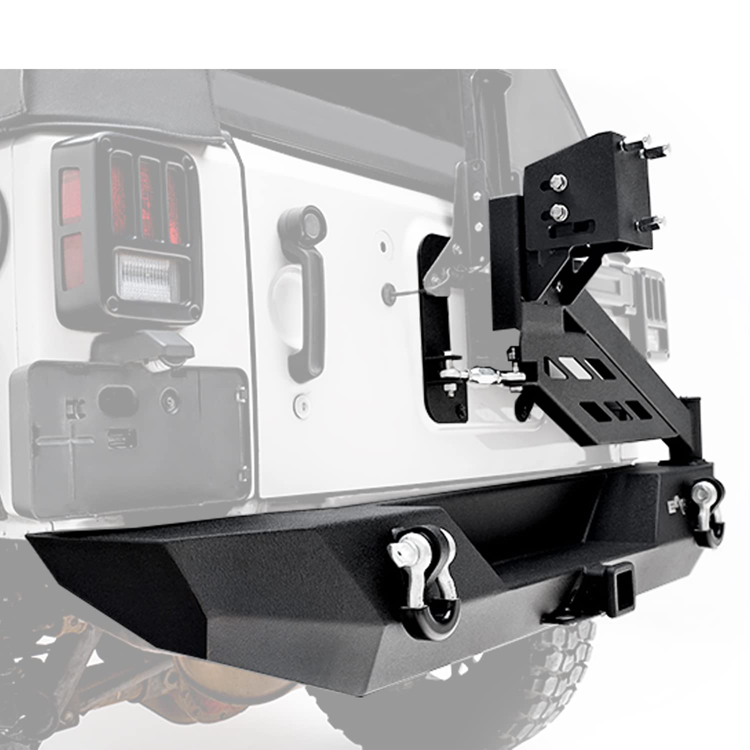 EAG Rear Bumper with Tire Carrier Linkage 2" Hitch Receiver Offroad Fit for 2007-2018 Wrangler JK