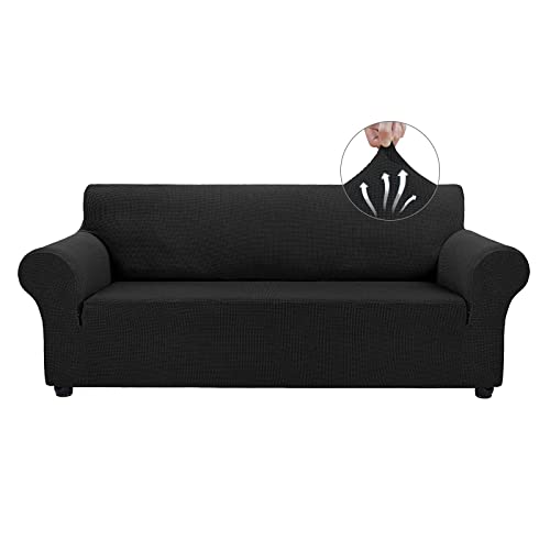 Asnomy Couch Covers for 3 Cushion Couch Stretch Sofa Covers Slipcovers, Pet Protector Furniture Covers for Dogs Cats Spandex Jacquard Fabric Small Checks(Large, Black)