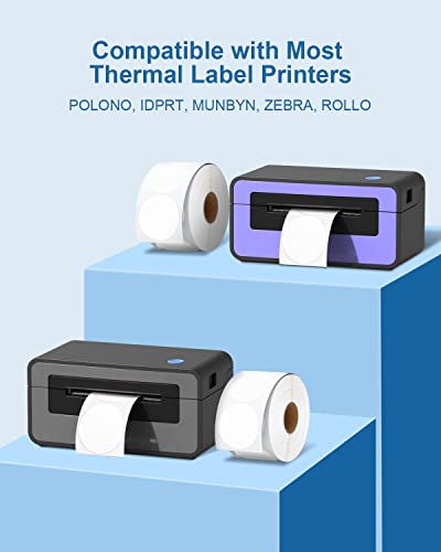 POLONO Label Printer, PL420 4x6 Thermal Printer, High-Speed Shipping Label Printer, Commercial Direct Thermal Printer, 2" White Circle Direct Thermal Labels, Self-Adhesive Thermal Stickers Labels