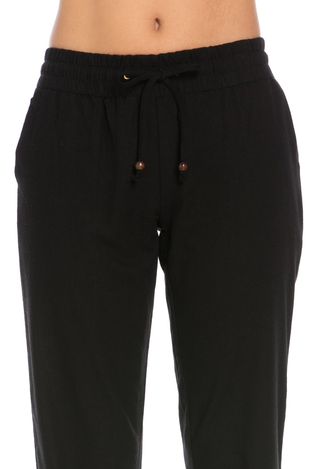 Poplooks Women's Comfy Elastic Waistband Drawstring Linen Pants (XX-Large, Black)