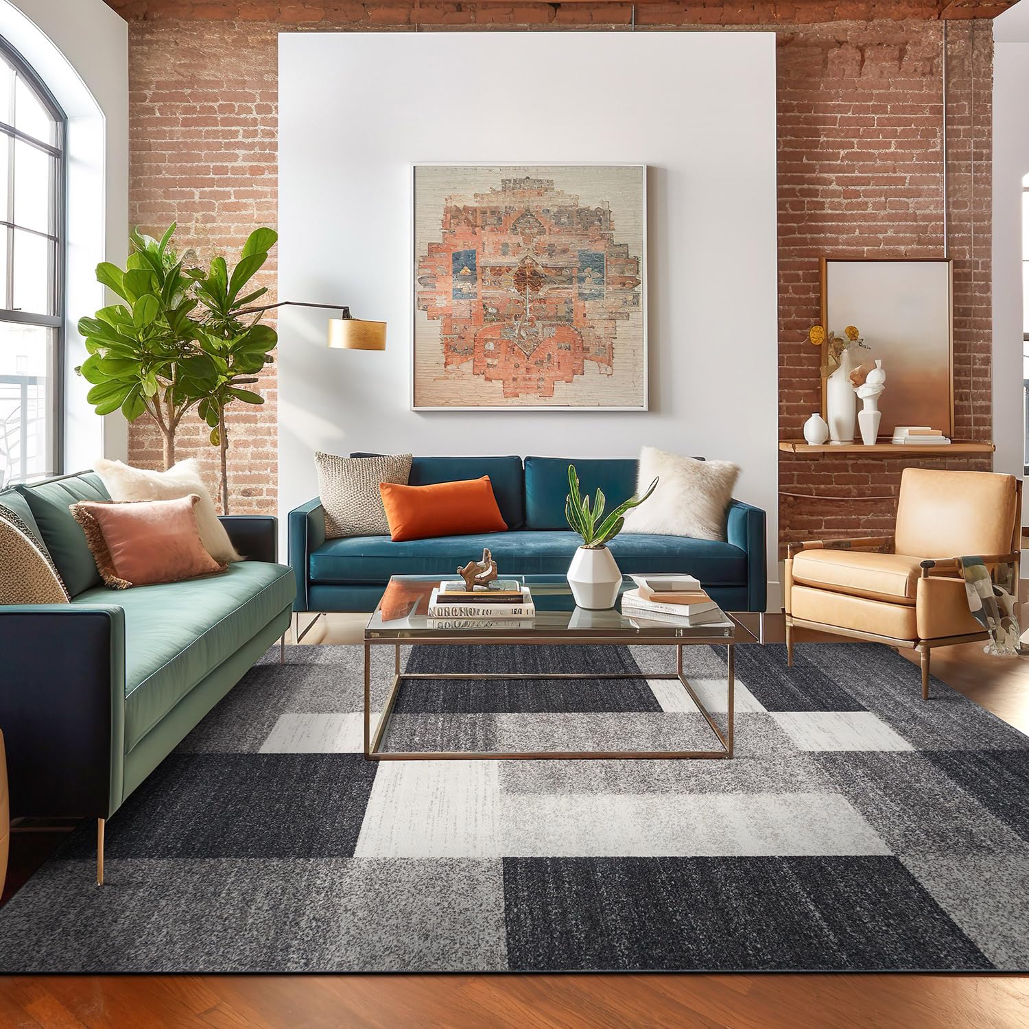 Rugshop Modern Boxes Design Non-Slip (Non-Skid) Area Rug 8 x 10 (7' 10" x 10') Gray