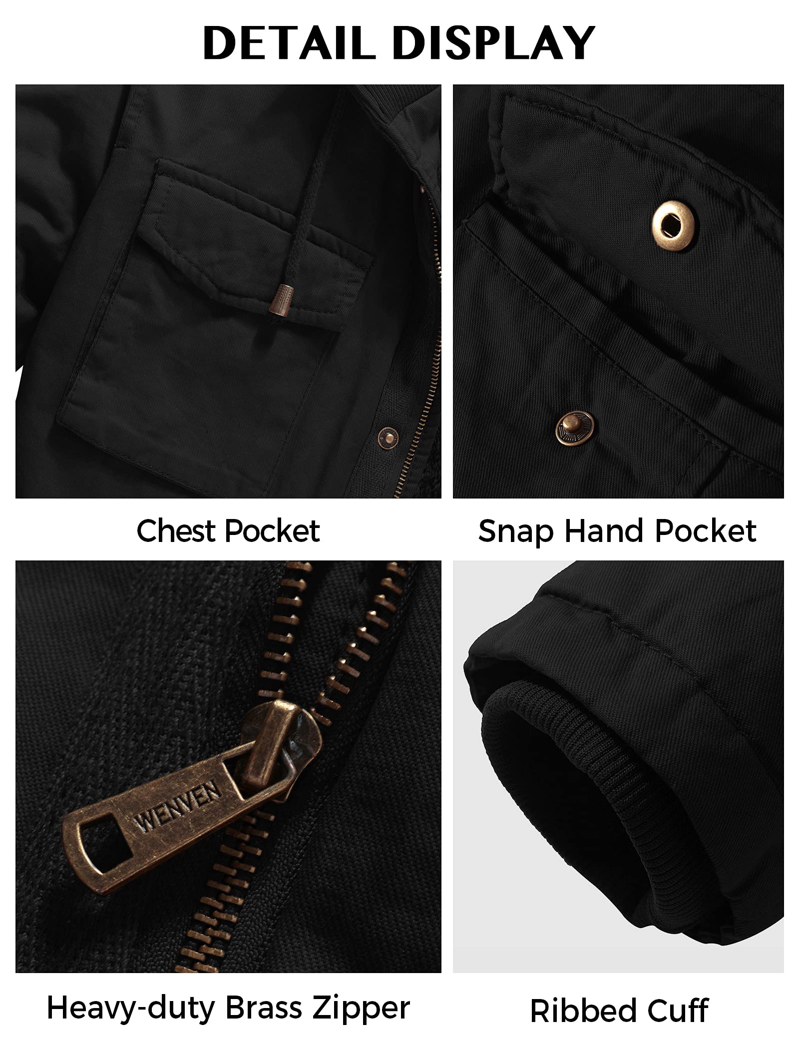 WenVen Men's Heavy Military Sherpa Lined Hooded Parka Jacket Winter Coat Black M