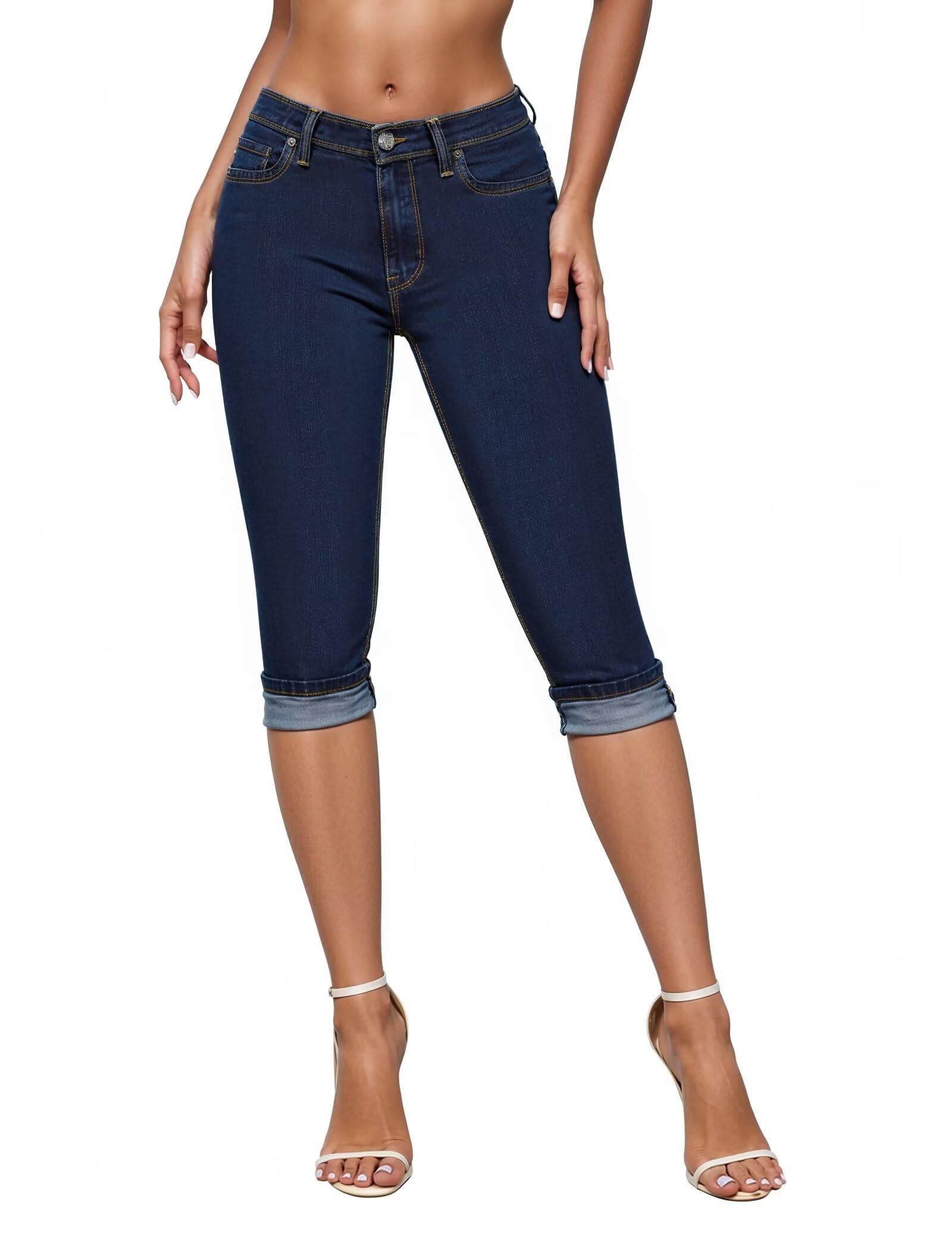 Hybrid & Company Women's Stretchy Slim Fit Denim Capri Jeans Q22880 Indigo 7