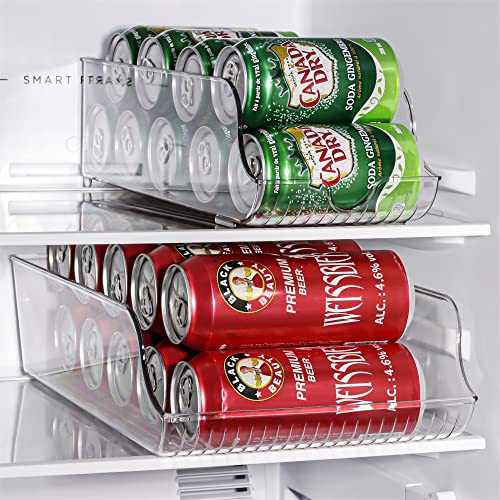 4 Pack Refrigerator Organizer Bins, Soda Can Organizer and Wide Water Bottle Holder Set for Cabinets, Countertops, Pantry, Kitchen and Refrigerator, Can Dispenser