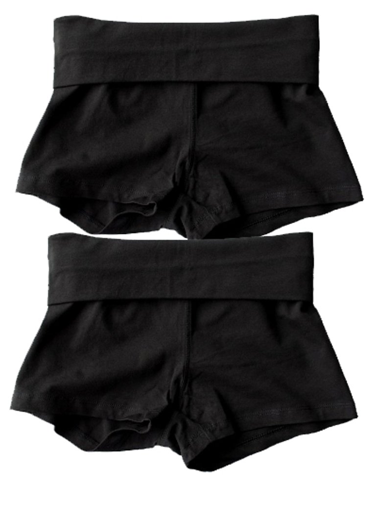 Waist Band Contrast Yoga Fold Over Shorts (Small, 2 Pack: Black)