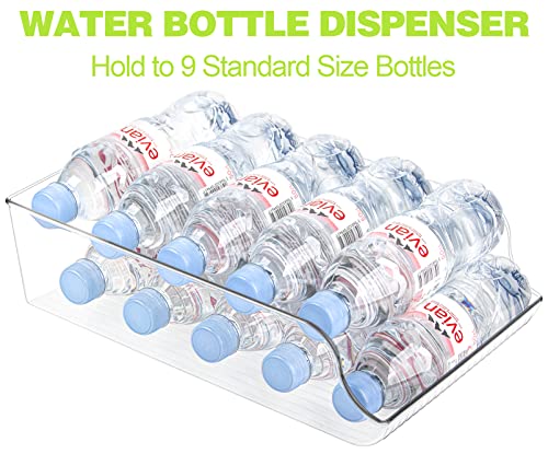4 Pack Refrigerator Organizer Bins, Soda Can Organizer and Wide Water Bottle Holder Set for Cabinets, Countertops, Pantry, Kitchen and Refrigerator, Can Dispenser