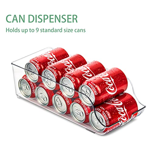 4 Pack Refrigerator Organizer Bins, Soda Can Organizer and Wide Water Bottle Holder Set for Cabinets, Countertops, Pantry, Kitchen and Refrigerator, Can Dispenser