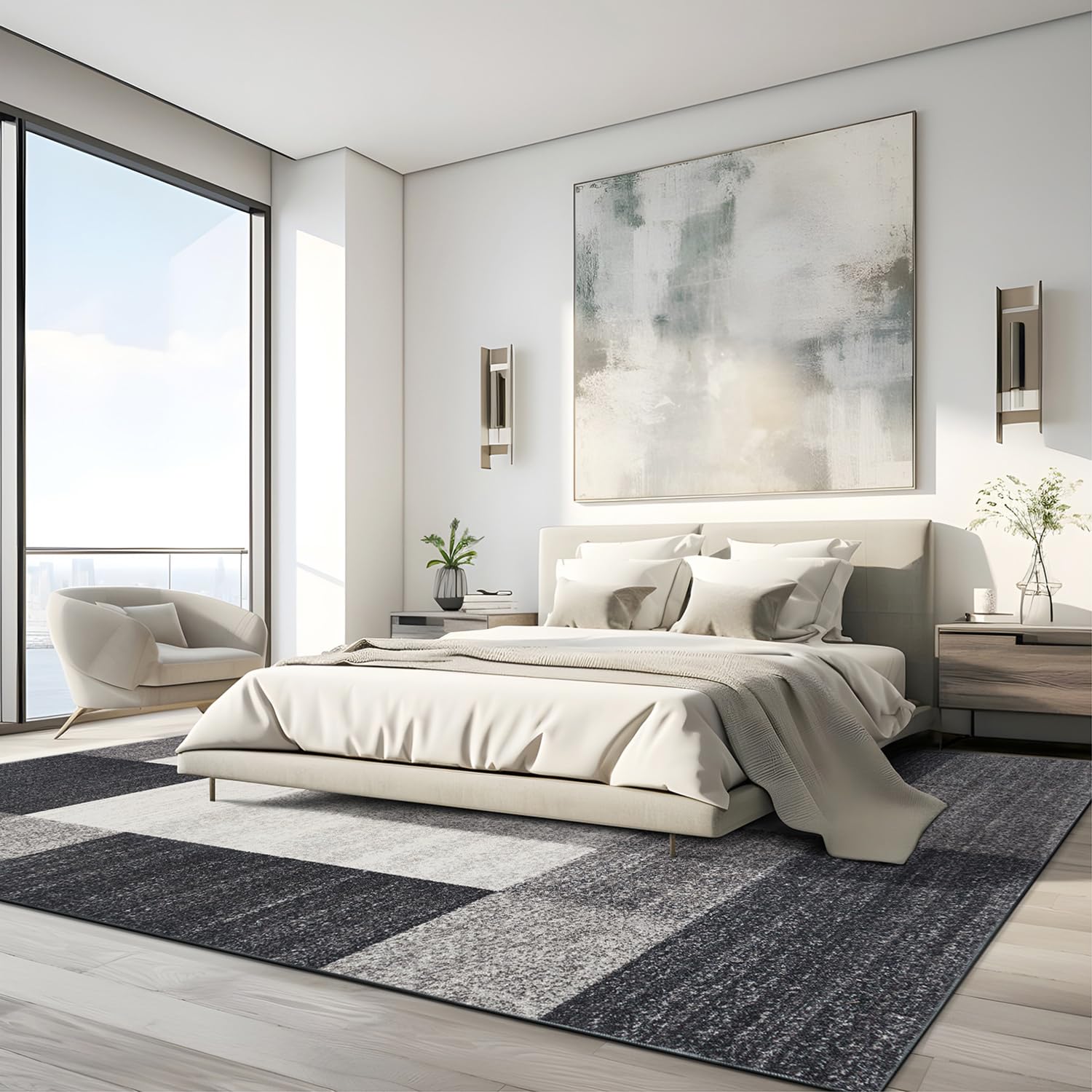 Rugshop Modern Boxes Design Non-Slip (Non-Skid) Area Rug 8 x 10 (7' 10" x 10') Gray