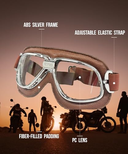CRG Sports Motorcycle Goggle Aviator Pilot Style Cruiser Scooter Motocross Goggles for Men, Women, Adults
