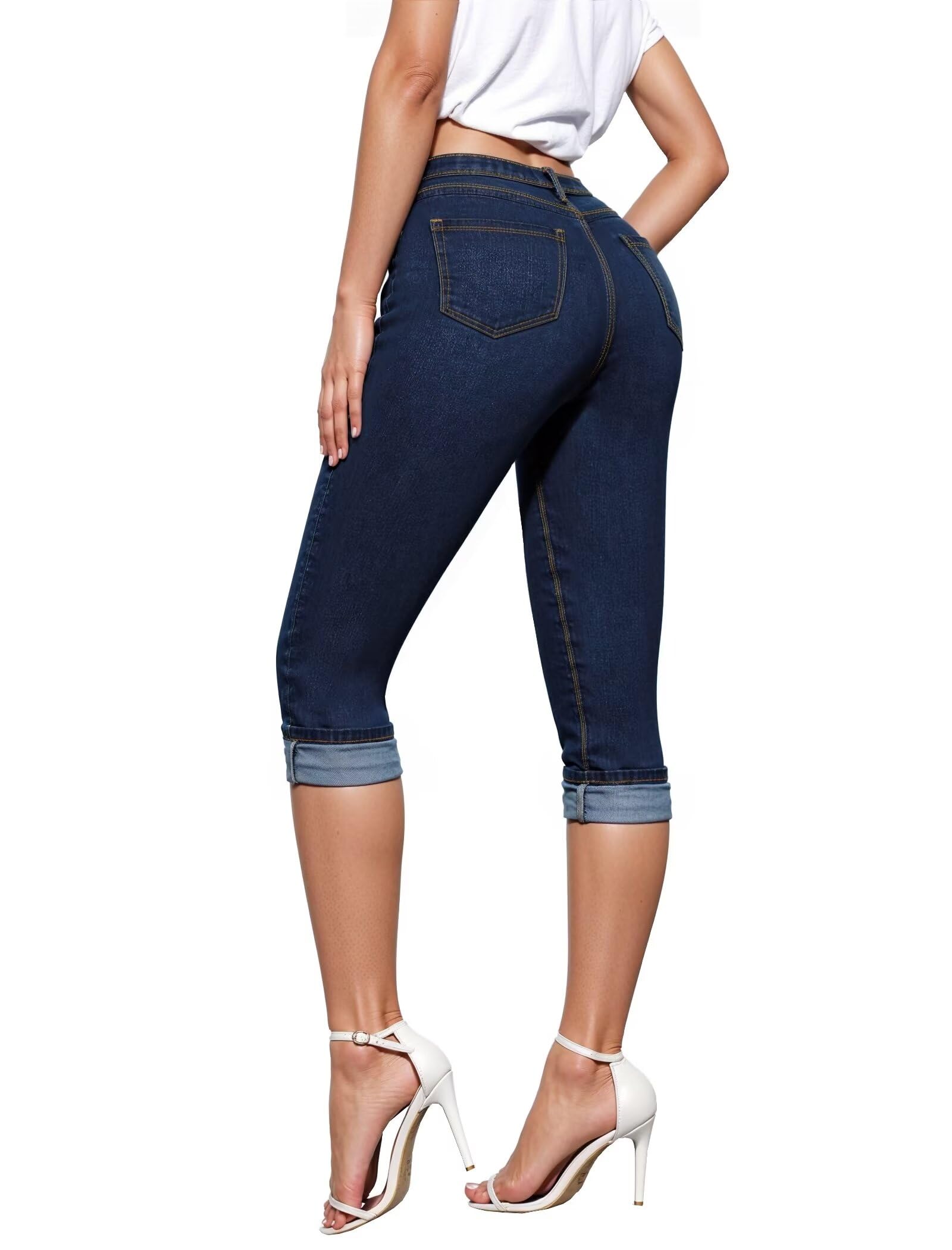 Hybrid & Company Women's Stretchy Slim Fit Denim Capri Jeans Q22880 Indigo 7