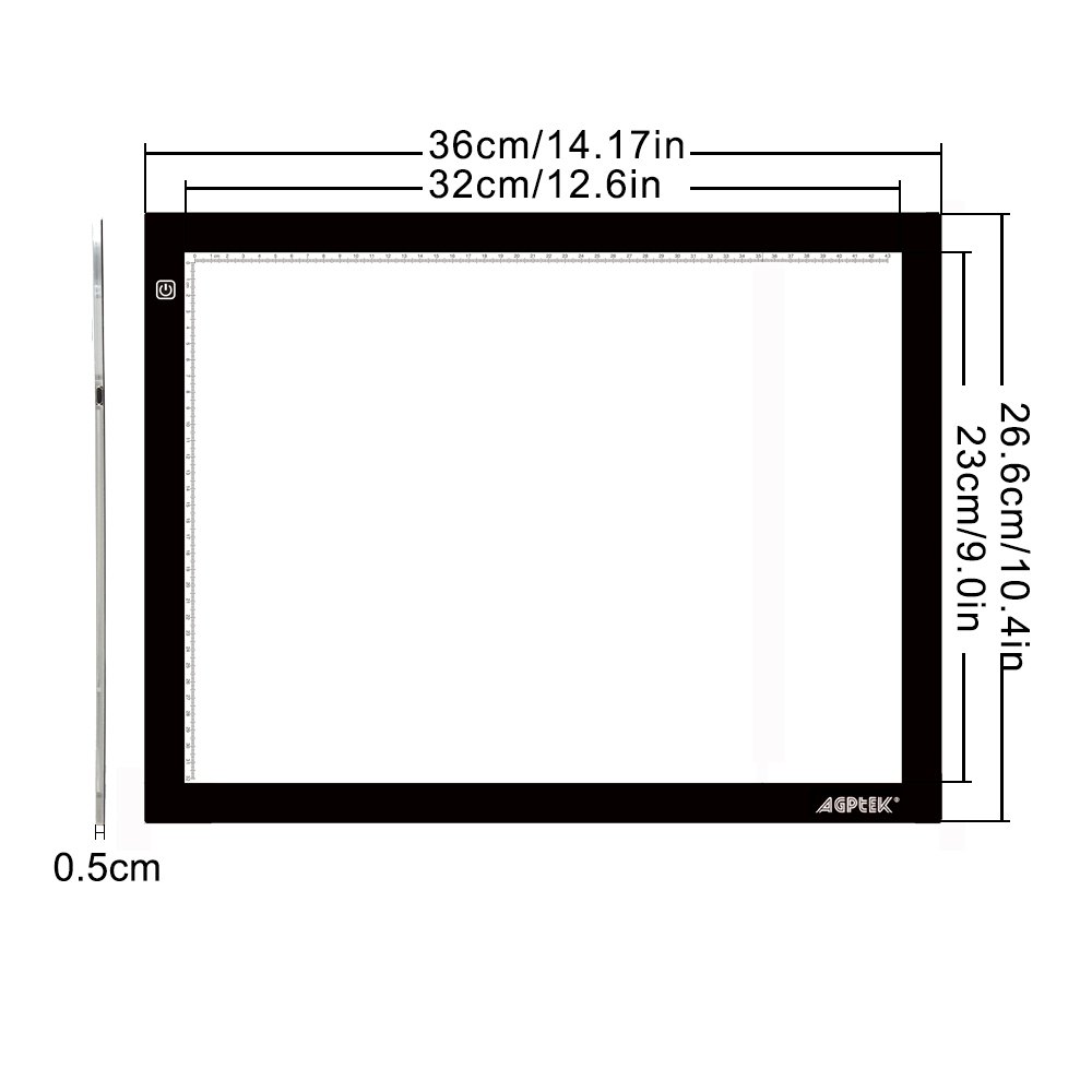 AGPtek New A4 LED Artcraft Tracing Light Pad Extra Large Active Area Ultra-Thin Stepless Brightness Control Tatoo Pad Animation, Sketching, Designing, X-ray Viewing W/USB Adapter (PSE Approval)