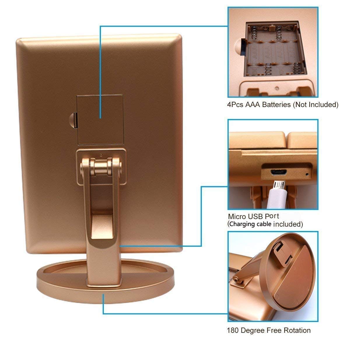 deweisn Floor Mount Tri-Fold Lighted Vanity Mirror with 21 LED Lights, Touch Screen and 3X/2X/1X Magnification, Two Power Supply Modes Make Up Mirror,Travel Mirror