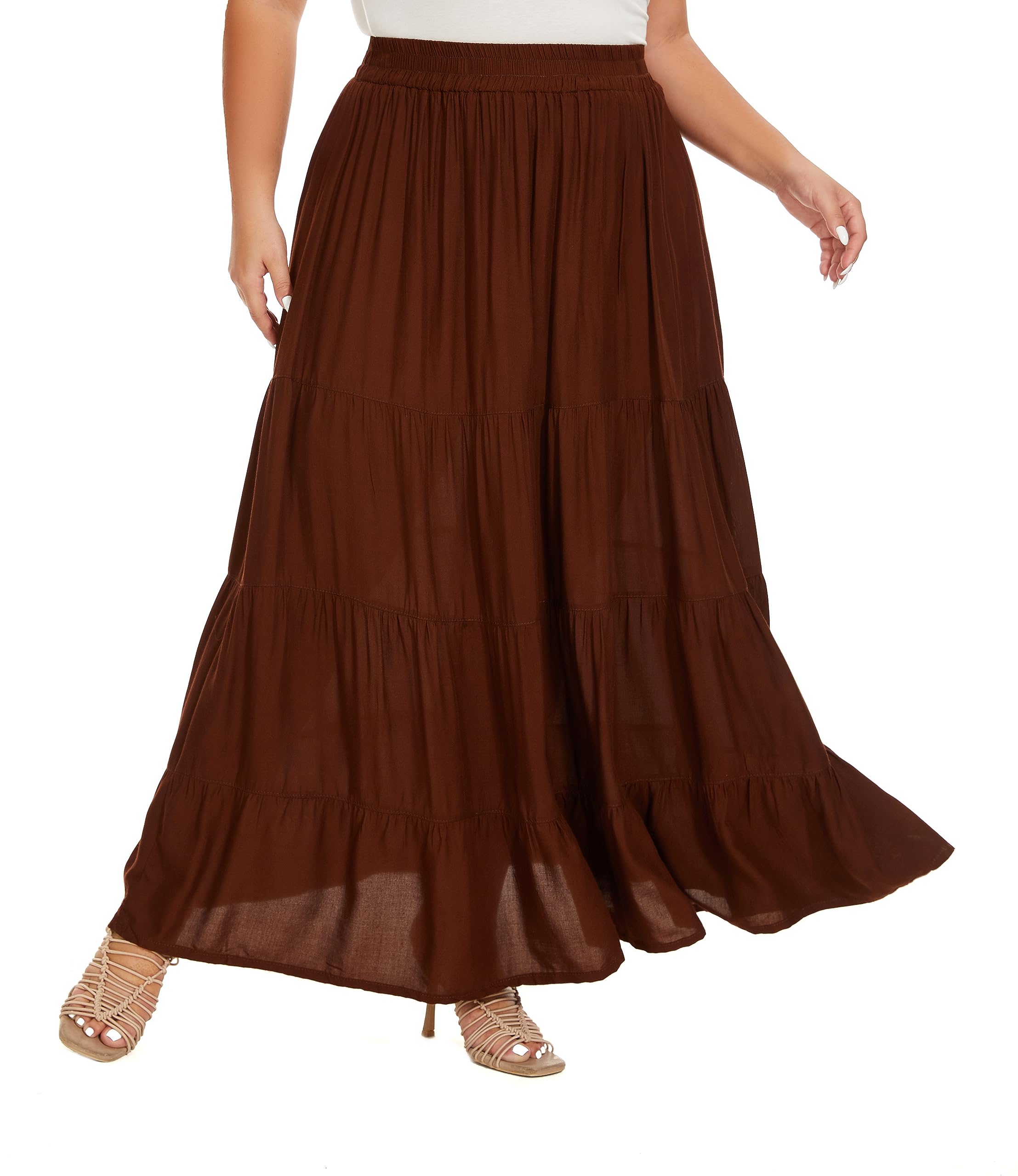 Beautybatik Maroon Women Boho Gypsy Long Maxi Tiered Peasant Skirt 3X