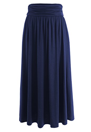 TRENDY UNITED Women's High Waist Fold Over Pocket Shirring Skirt ,Navy-ankle,X-Large