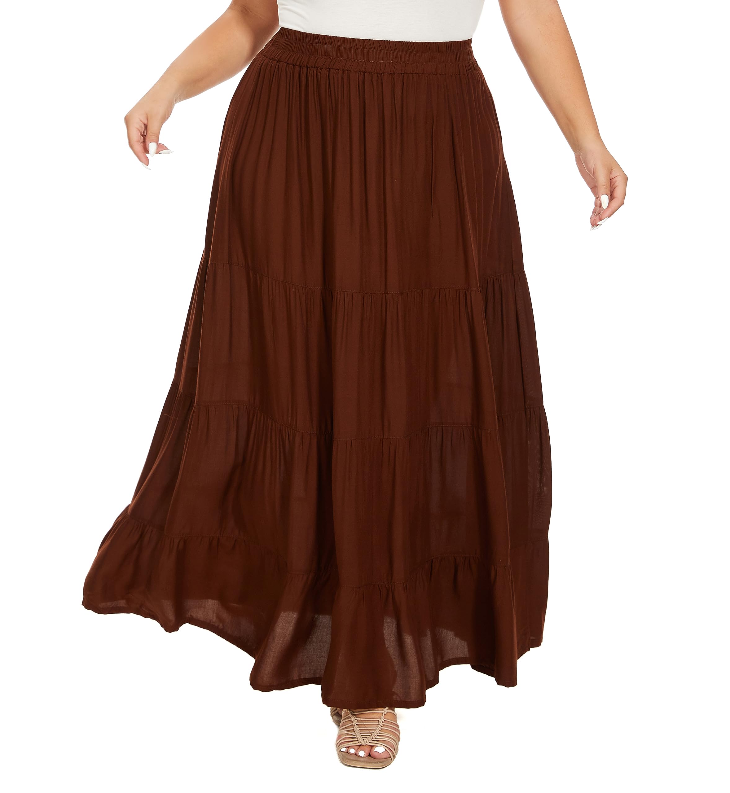 Beautybatik Maroon Women Boho Gypsy Long Maxi Tiered Peasant Skirt 3X