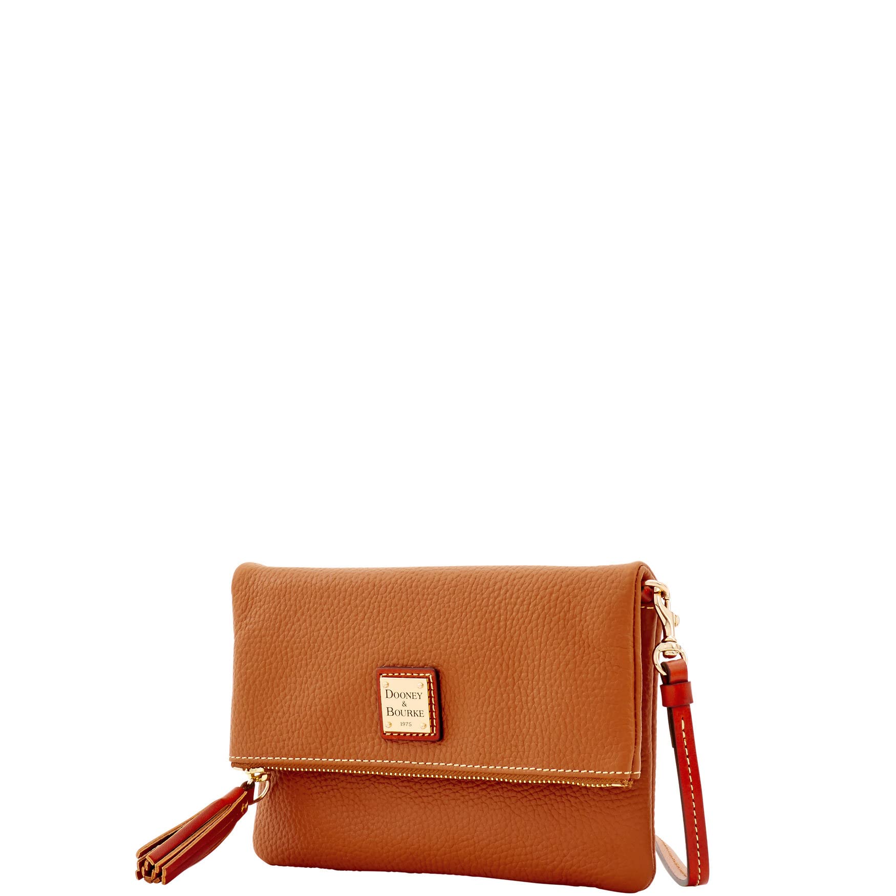 Dooney & Bourke Women's Foldover Zip Crossbody in Pebble Grain Leather, Small Sized Handbag with Adjustable Shoulder Strap, Caramel