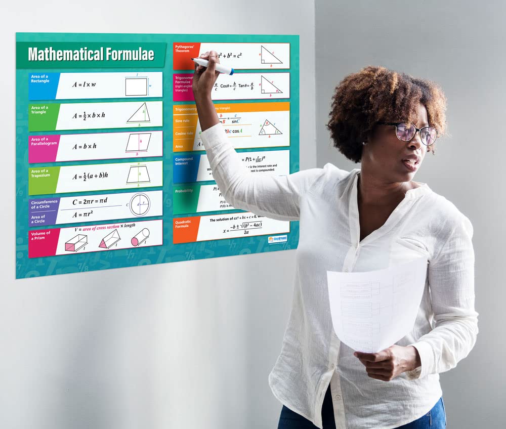 Mathematical Formulae Poster - EXTRA LARGE 33β x 23.5β - Laminated - Math Middle & High Classroom Decoration - Wall Charts by Daydream Education