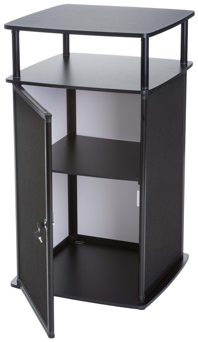 Displays2go Portable Trade Show Counter with Travel Bag, Locking Compartment - Foldable Booth Display Counter for Events - Black (LCTCNTBLK)