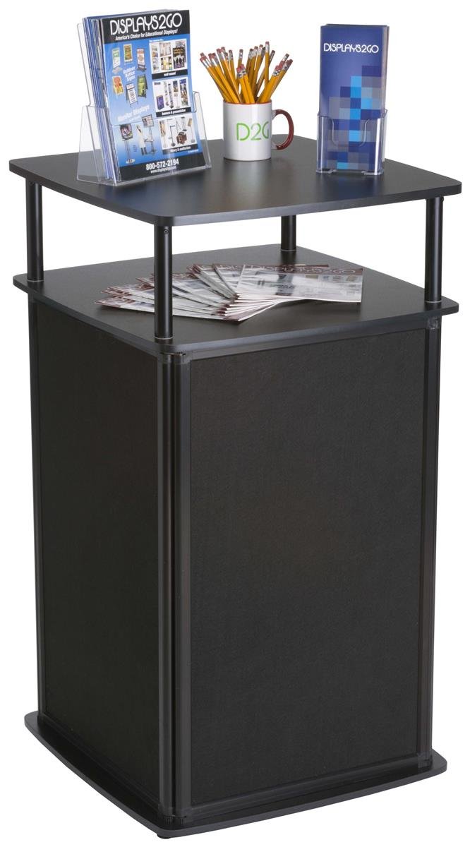 Displays2go Portable Trade Show Counter with Travel Bag, Locking Compartment - Foldable Booth Display Counter for Events - Black (LCTCNTBLK)