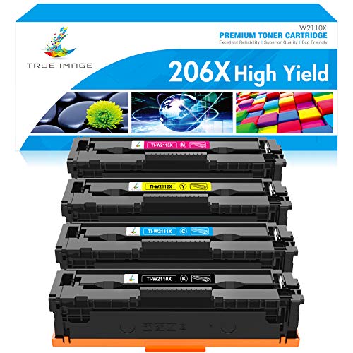 TRUE IMAGE Compatible Toner Cartridge Replacement for HP 206X 206A W2110A W2110X HP Color Pro M255dw MFP M283fdw M283cdw M283 M255 Printer Toner High Yield (Black Cyan Yellow Magenta, 4-Pack)
