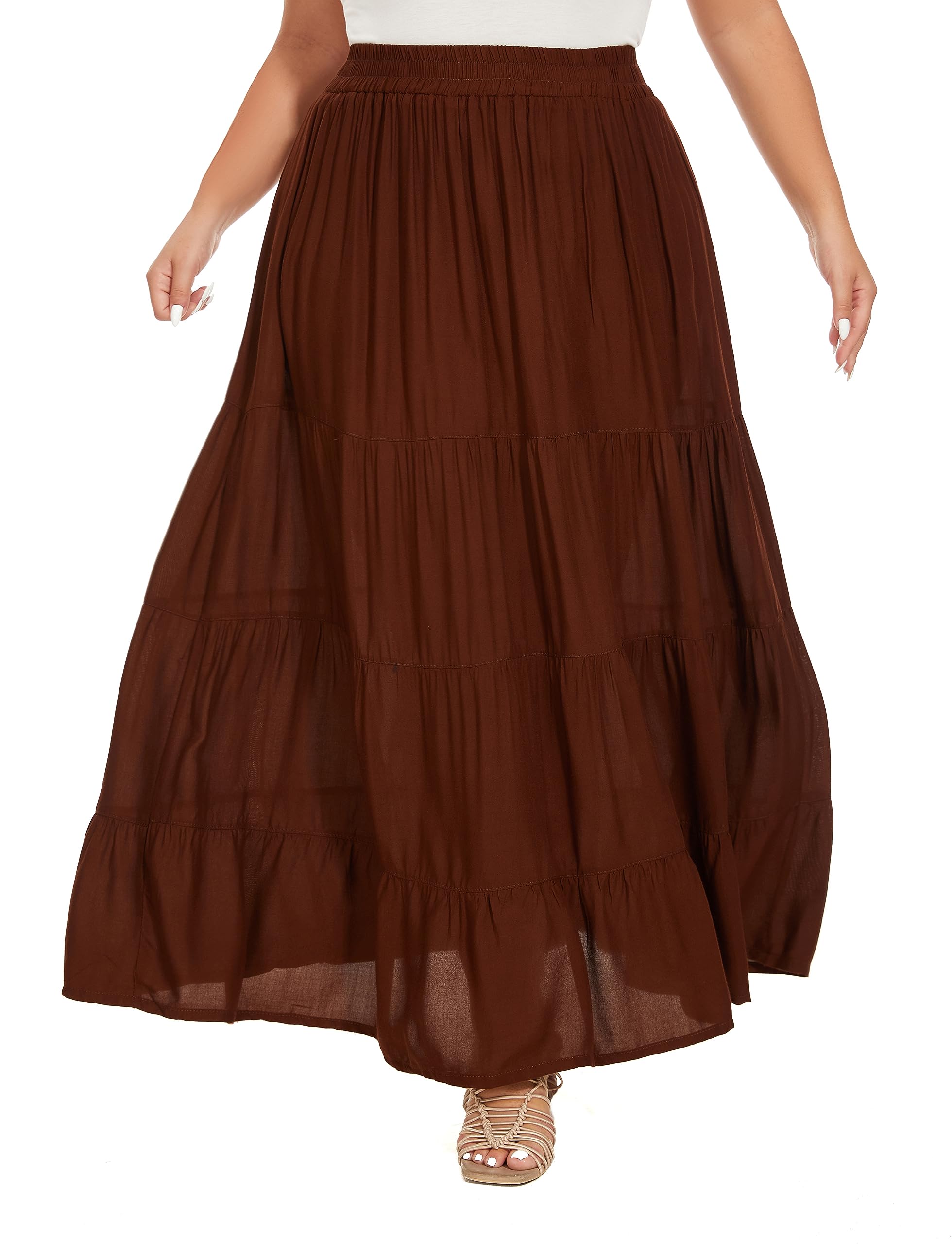 Beautybatik Maroon Women Boho Gypsy Long Maxi Tiered Peasant Skirt 3X