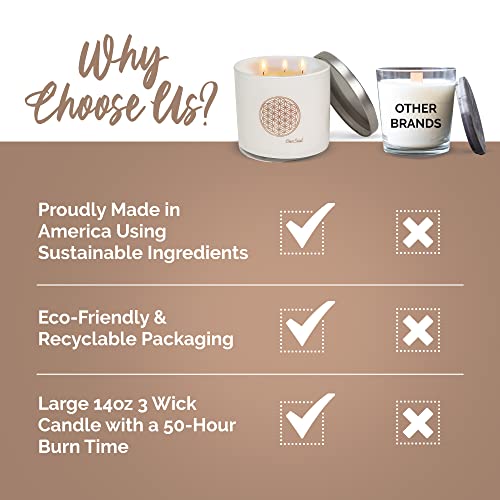 Large Exotic Spiced Vanilla Candle, Scented Candles for Home, Hand-Poured Aromatherapy 3 Wick Candle for Gift with Flower of Life Design, 50-Hour Burn Time, 14oz OneSoul Collection