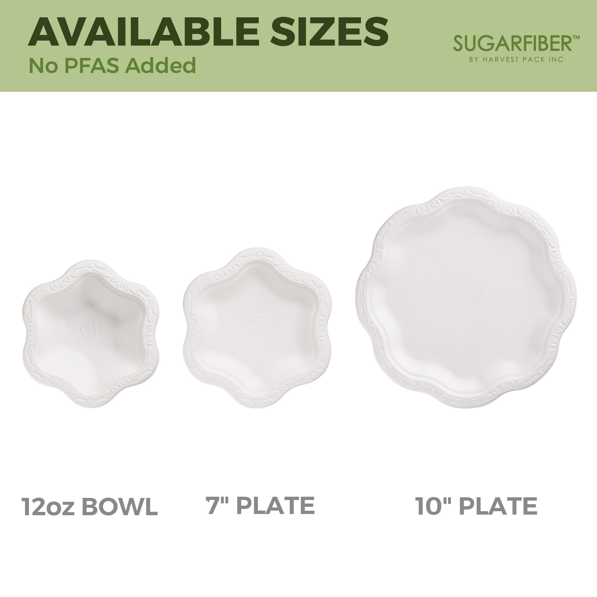 [50 COUNT]12 oz Disposable Floral White Paper Bowls - Acanthus Collection Natural Sugarcane Bamboo Fibers Bagasse Eco Friendly Environmental Plastic ice cream Bowl Elegant Alternative