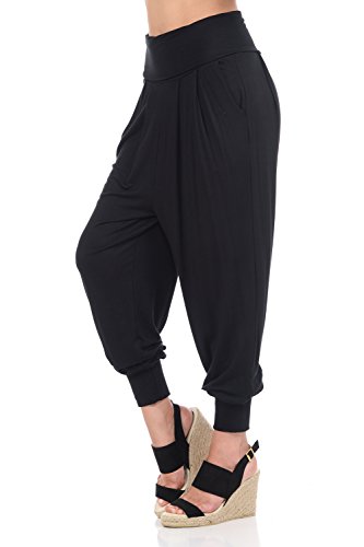 iconic luxe Women's Banded Waist Harem Yoga Lounge Casual Loose Jogger Pants with Pockets Medium Black