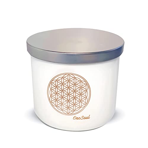 Large Exotic Spiced Vanilla Candle, Scented Candles for Home, Hand-Poured Aromatherapy 3 Wick Candle for Gift with Flower of Life Design, 50-Hour Burn Time, 14oz OneSoul Collection