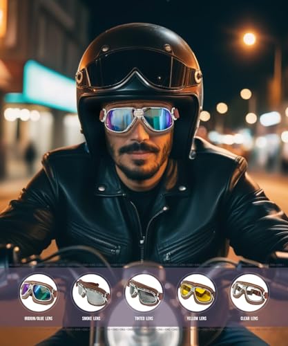 CRG Sports Motorcycle Goggle Aviator Pilot Style Cruiser Scooter Motocross Goggles for Men, Women, Adults