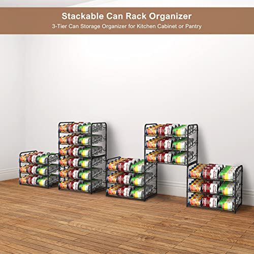 Vrisa Stackable Can Rack Organizer 2 Pack Can Dispenser for Food Storage Can Organizer for Kitchen Pantry Cabinet Hold up to 72 Cans Black