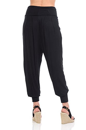 iconic luxe Women's Banded Waist Harem Yoga Lounge Casual Loose Jogger Pants with Pockets Medium Black