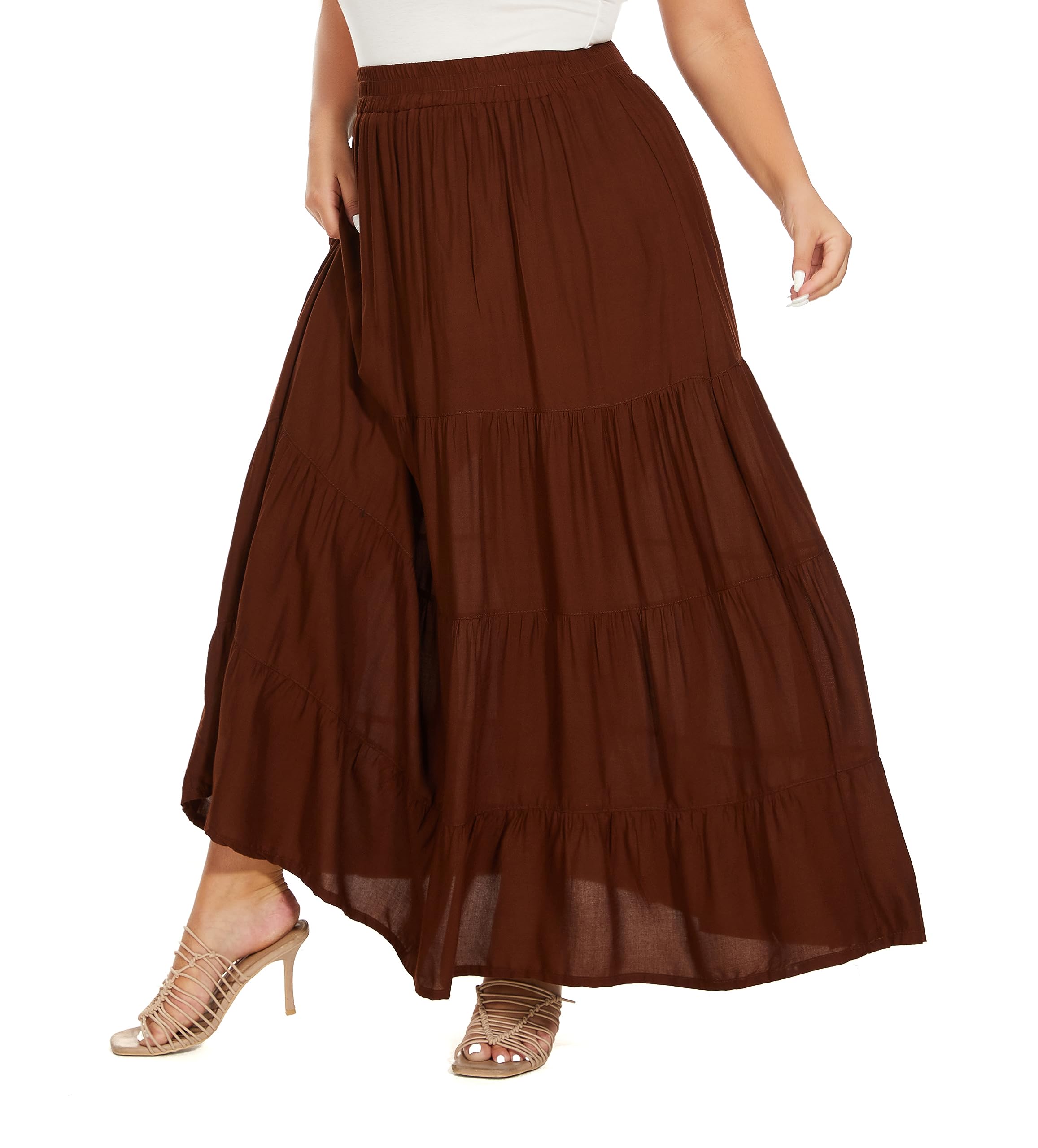 Beautybatik Maroon Women Boho Gypsy Long Maxi Tiered Peasant Skirt 3X