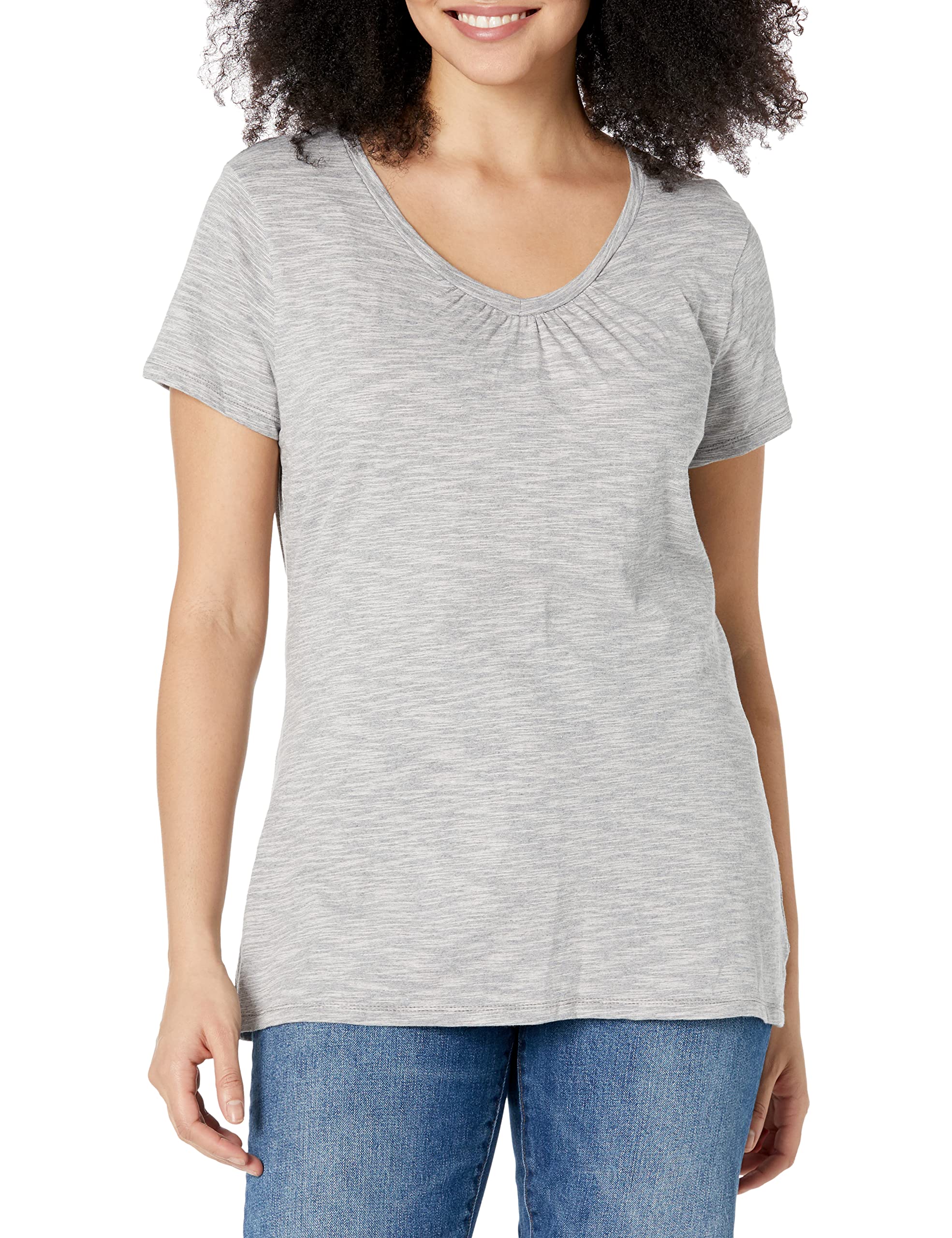 Hanes Women's Shirts, Slub Cotton Shirred V-Neck Tee, Cotton T-Shirts for Women, Women’s Tee Shirts