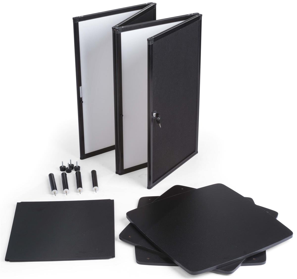 Displays2go Portable Trade Show Counter with Travel Bag, Locking Compartment - Foldable Booth Display Counter for Events - Black (LCTCNTBLK)