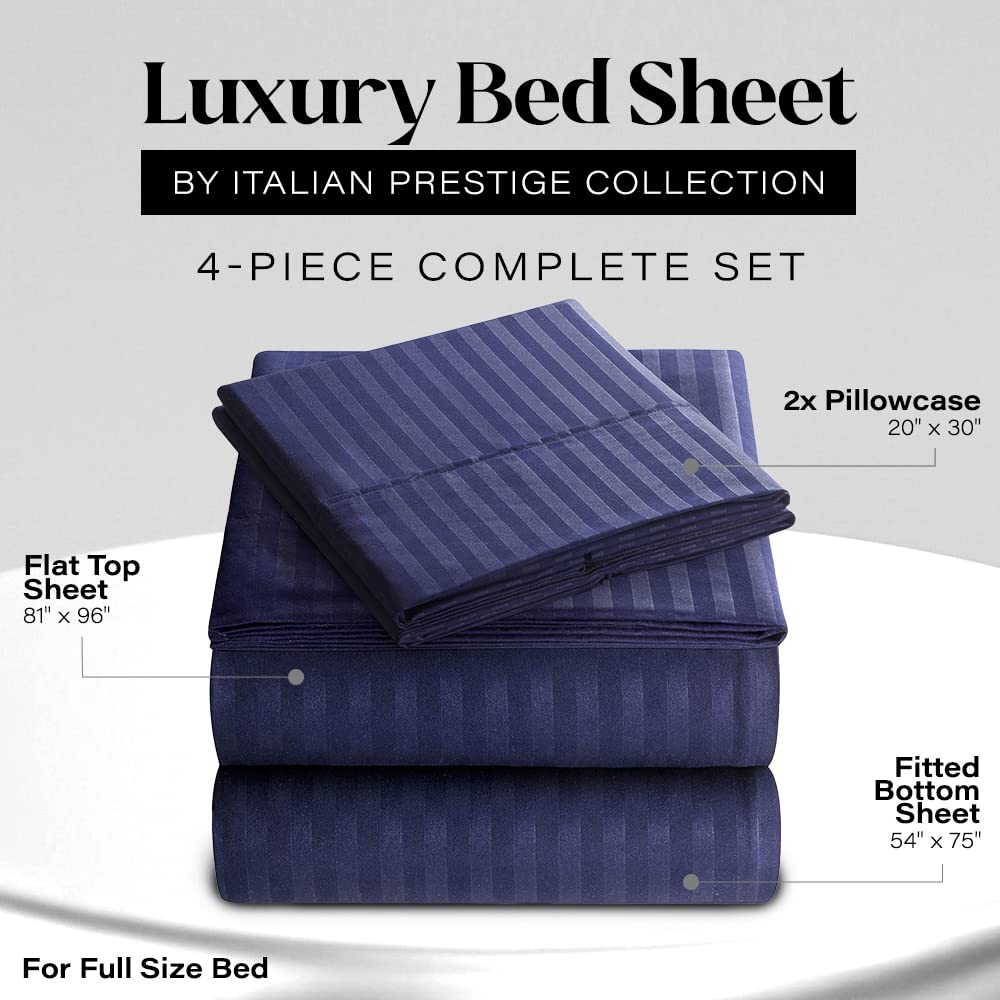 Elaine Karen Full Sheet Set - 4-Piece Striped Full Size Bed Sheets - Soft & Cooling Deep Pocket Full Bed Sheet Set - Wrinkle-Free Microfiber Bedding with 1 Fitted Sheet, 1 Flat Sheet, 2 Pillowcases