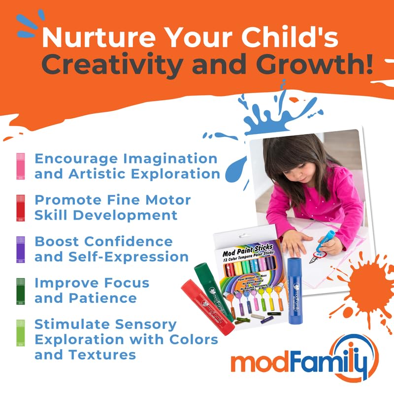 Mod Paint Sticks, 12 Pcs Washable Paint Solid Tempera Paint for Kids, Non-Toxic Washable Kids Paint & Quick Drying Paint Markers for Kids by ModFamily