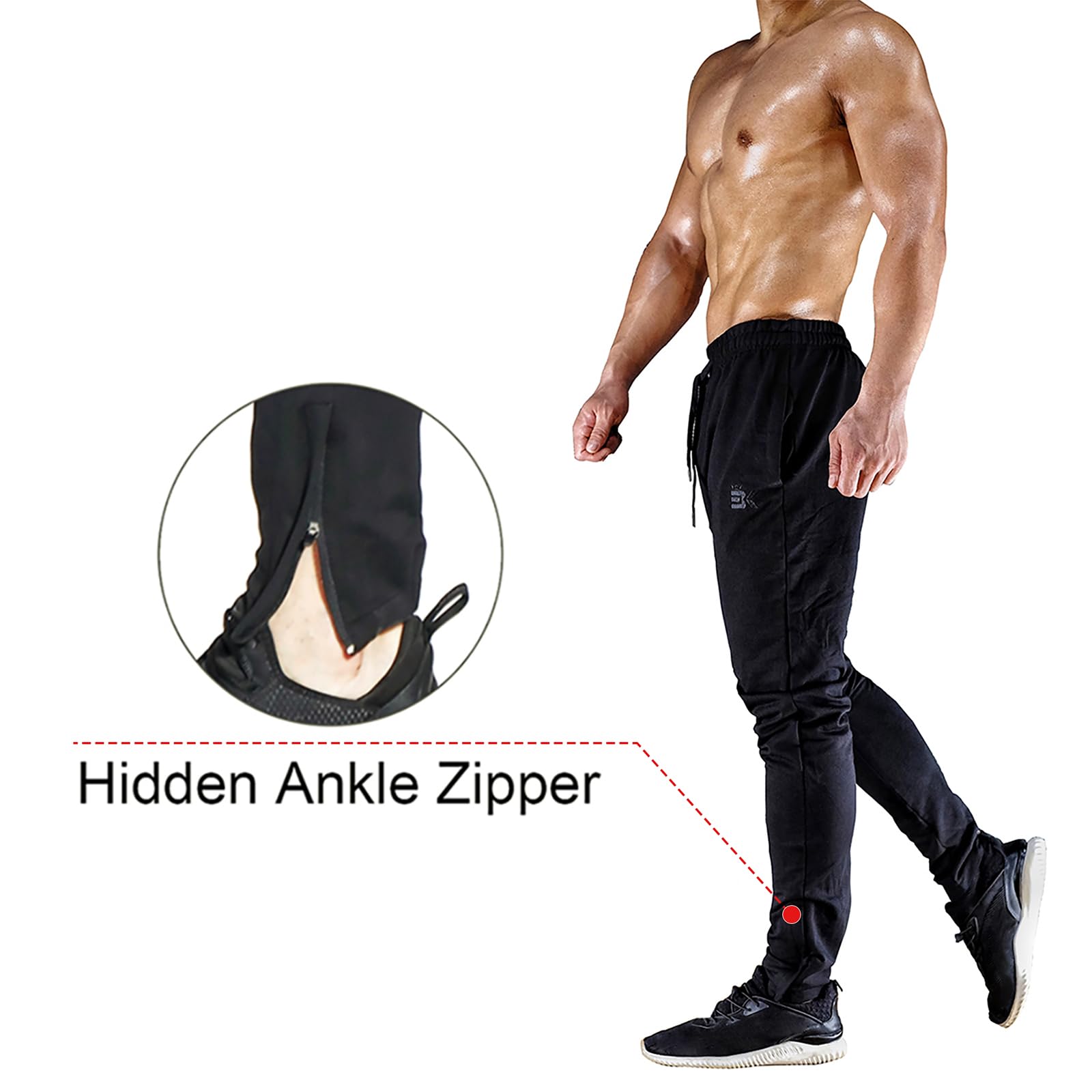 BROKIG Mens Zip Jogger Pants - Casual Gym Fitness Trousers Comfortable Tracksuit Slim Fit Bottoms Sweat Pants with Pockets (Medium, Black)