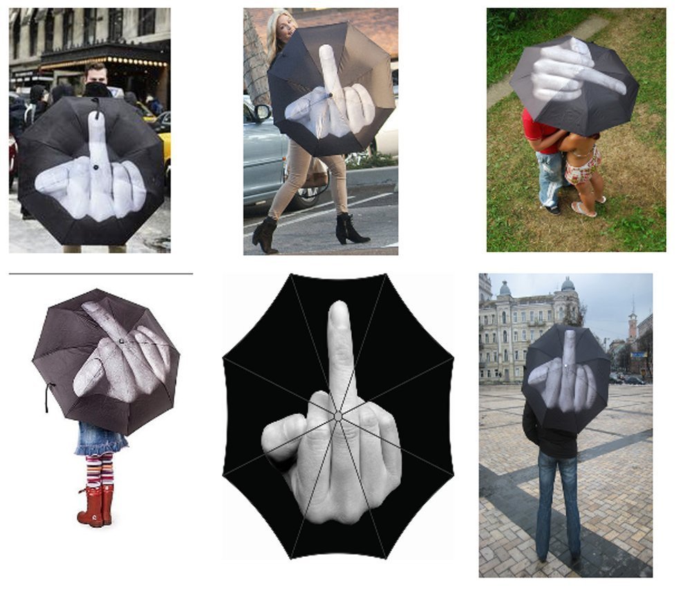 Fashion Vertical Middle Finger Foldable Rain Umbrella Wind Resistant Windproof Floding Travel Umbrella