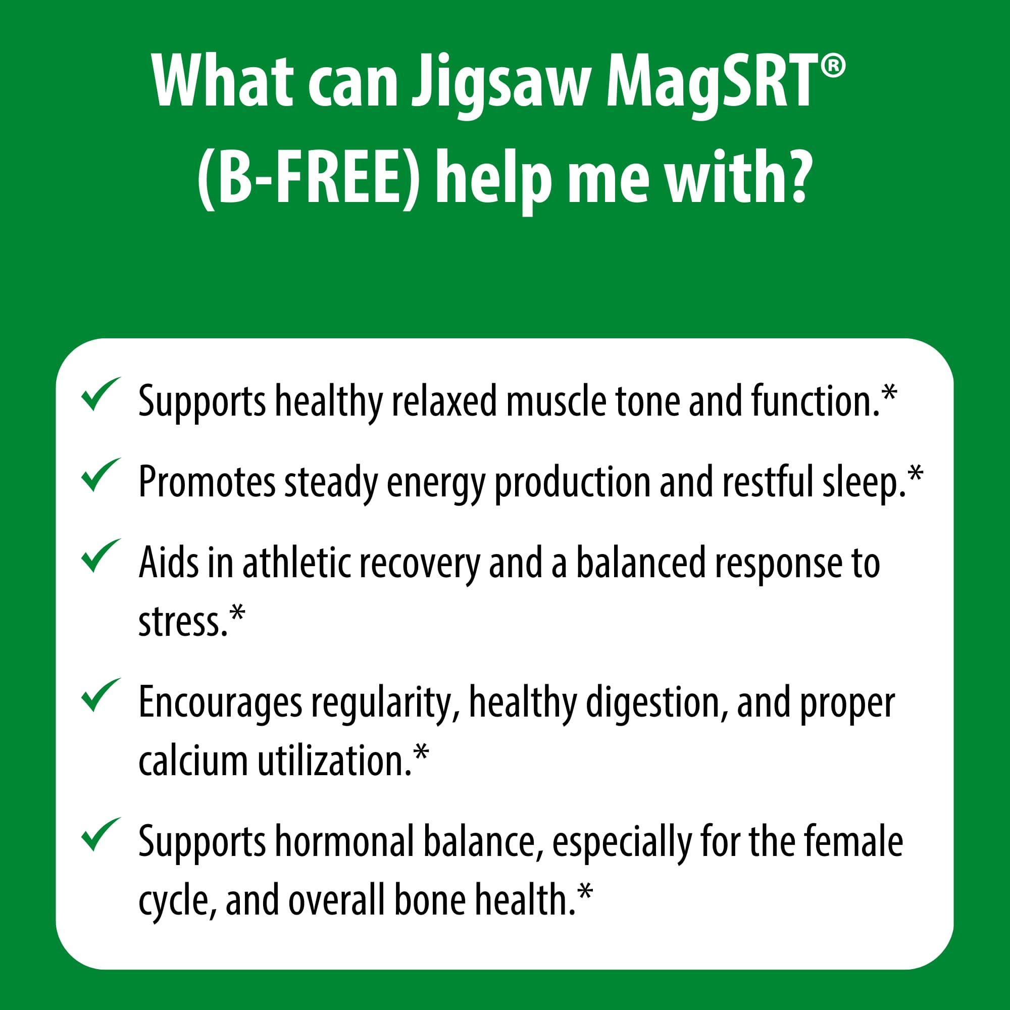 Jigsaw Health MagSRT (B-Free) | Premium, Organic, Slow Release Magnesium Supplement | Active, Bioavailable Magnesium Malate Tablets | 60 Tablets | 15 Servings