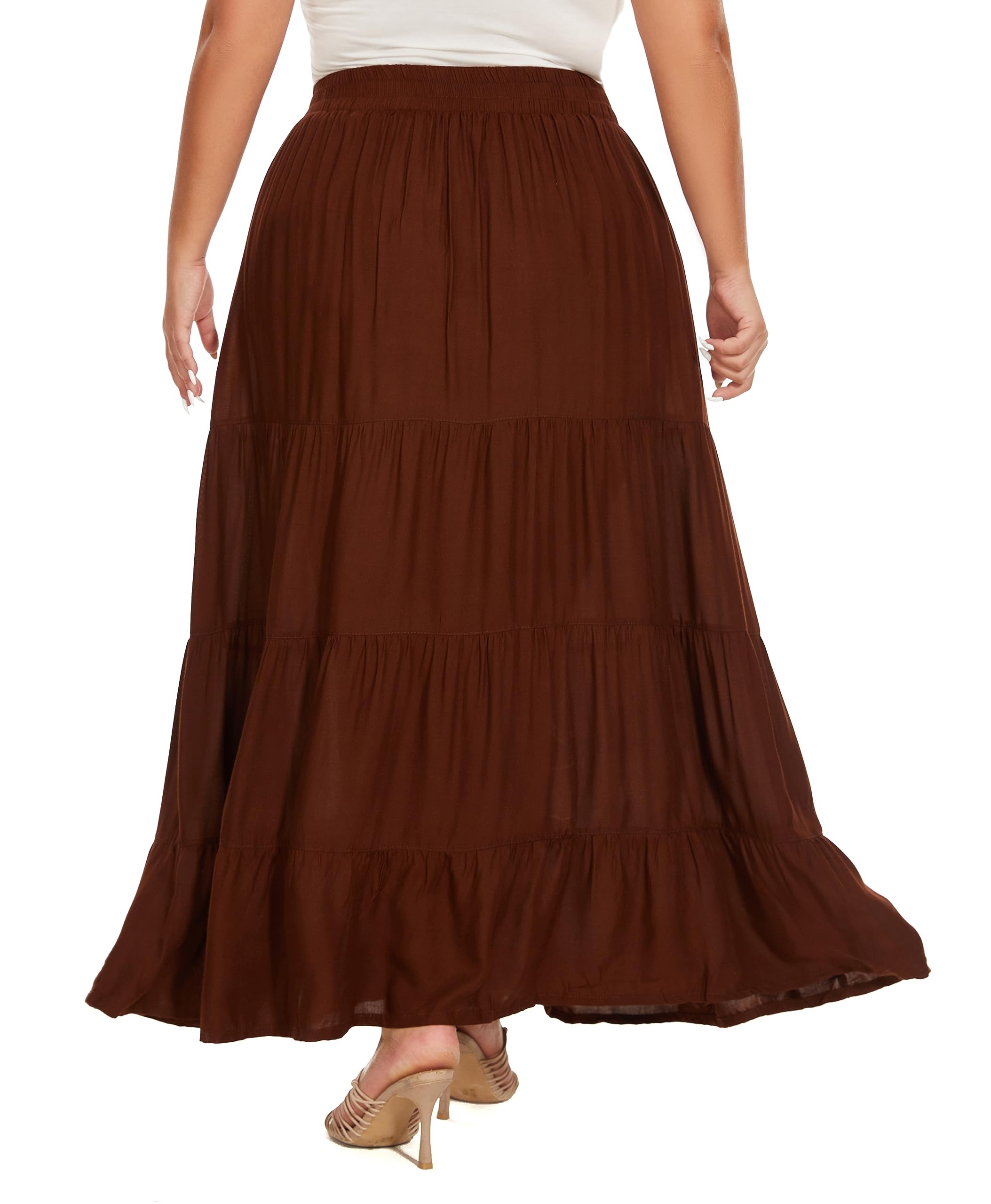 Beautybatik Maroon Women Boho Gypsy Long Maxi Tiered Peasant Skirt 3X