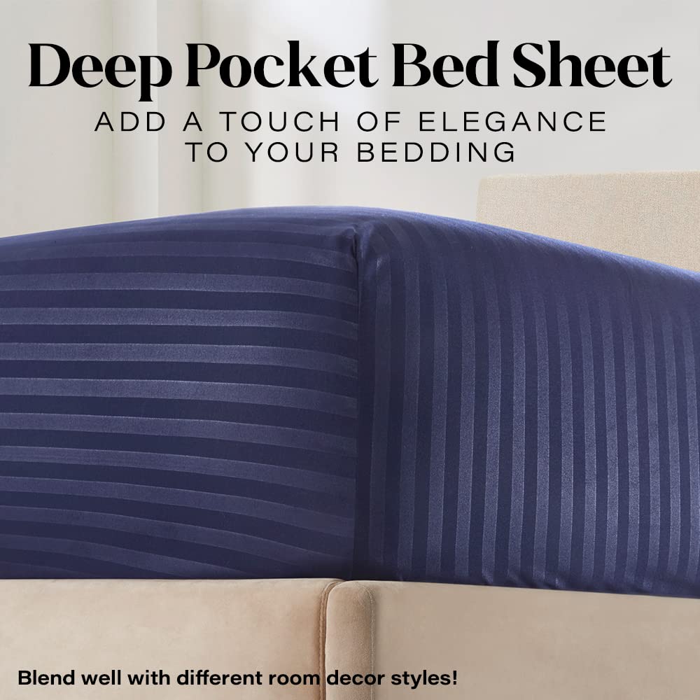 Elaine Karen Full Sheet Set - 4-Piece Striped Full Size Bed Sheets - Soft & Cooling Deep Pocket Full Bed Sheet Set - Wrinkle-Free Microfiber Bedding with 1 Fitted Sheet, 1 Flat Sheet, 2 Pillowcases