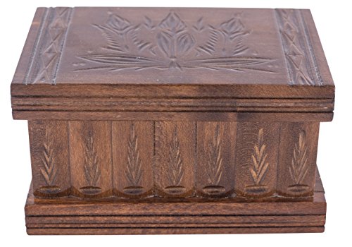 Kalotart Jewelry and Secret Box 2 in 1 - Handmade Wooden Case with Hidden Key and Removable Compartments - Beautiful Classical Wooden Carved Jewelry Lock Box (All brown)