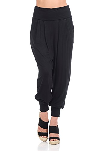 iconic luxe Women's Banded Waist Harem Yoga Lounge Casual Loose Jogger Pants with Pockets Medium Black
