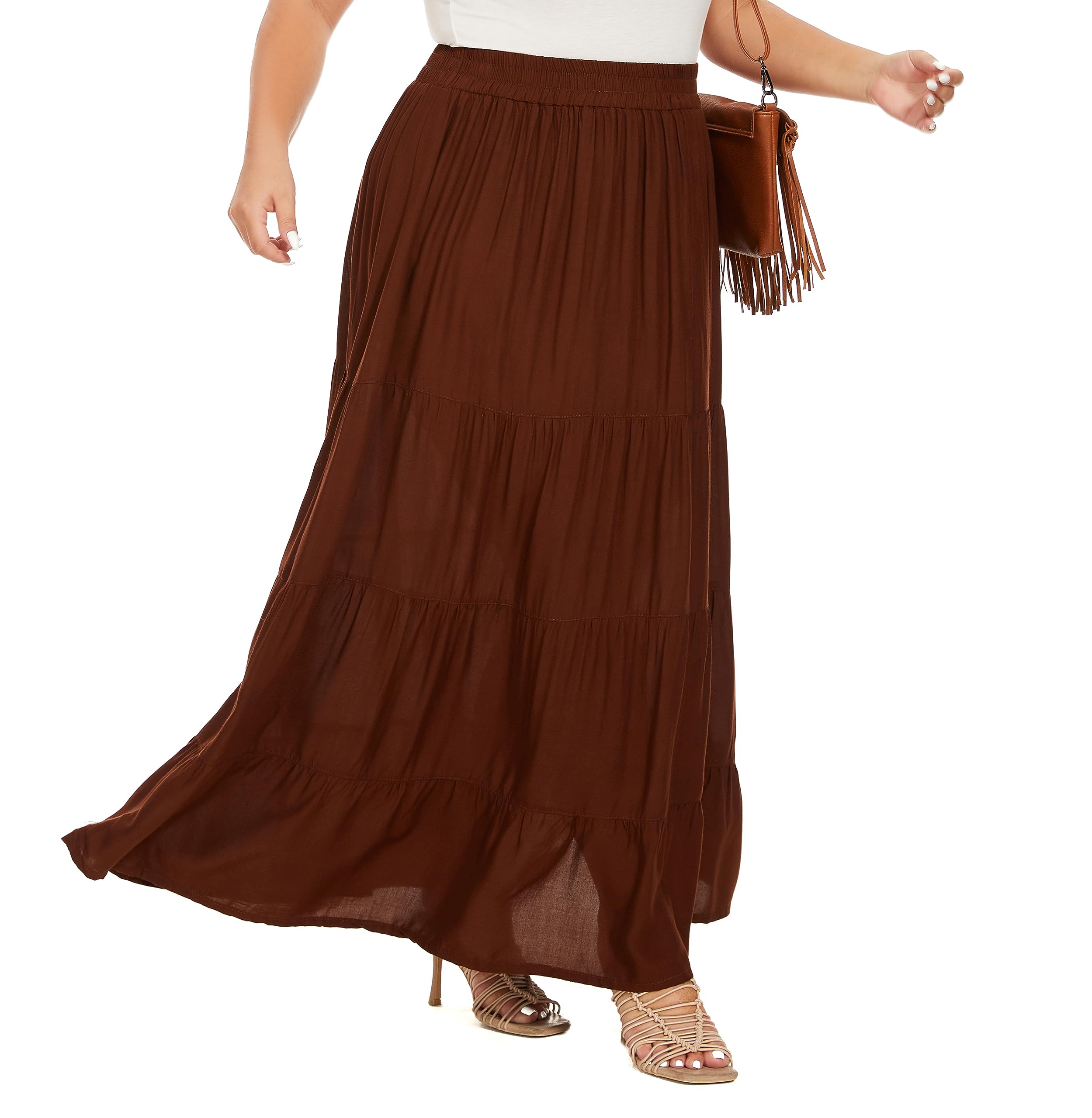 Beautybatik Maroon Women Boho Gypsy Long Maxi Tiered Peasant Skirt 3X