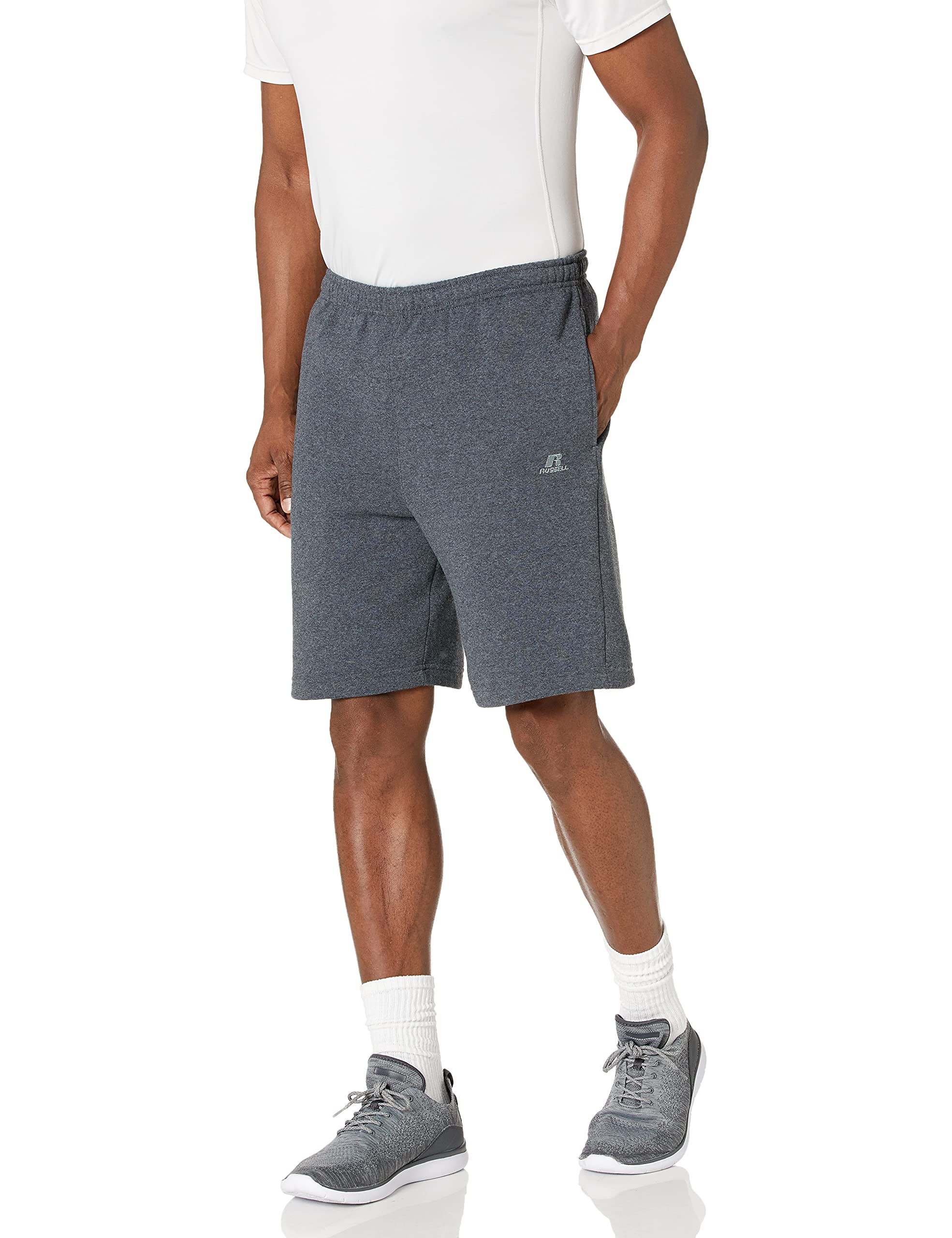 Russell Athletic Men's Dri-Power Fleece Short with Pockets Shorts, Black Heather, M