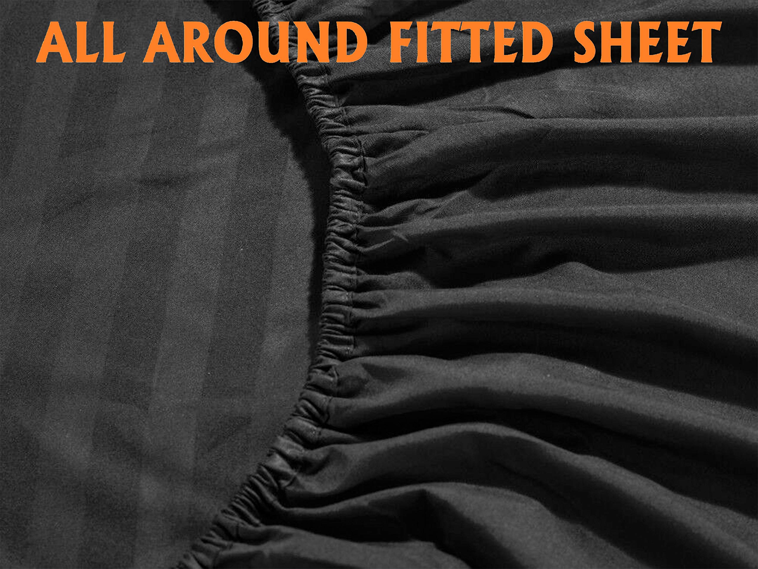 Elegant Comfort Best, Softest, Coziest 6-Piece Sheet Sets! - 1500 Premier Hotel Quality Luxurious Wrinkle Resistant 6-Piece Damask Stripe Bed Sheet Set, Full Black